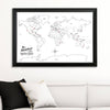 Hand-Drawn World Map | Black and White Outline World Map – Push Pin ...